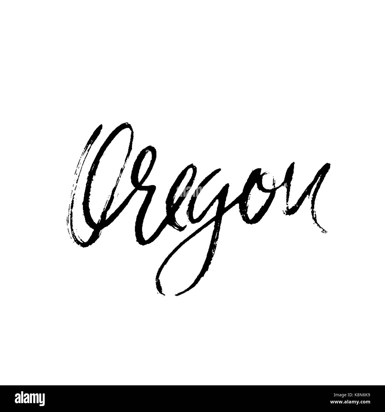 Oregon. Modern dry brush lettering. Retro typography print. Vector ...