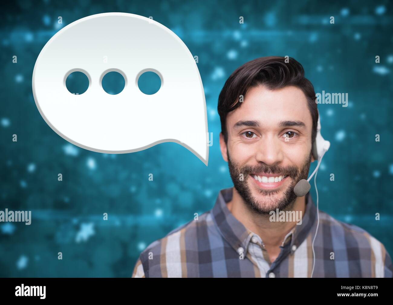Digital composite of Customer care service man with chat bubble Stock ...