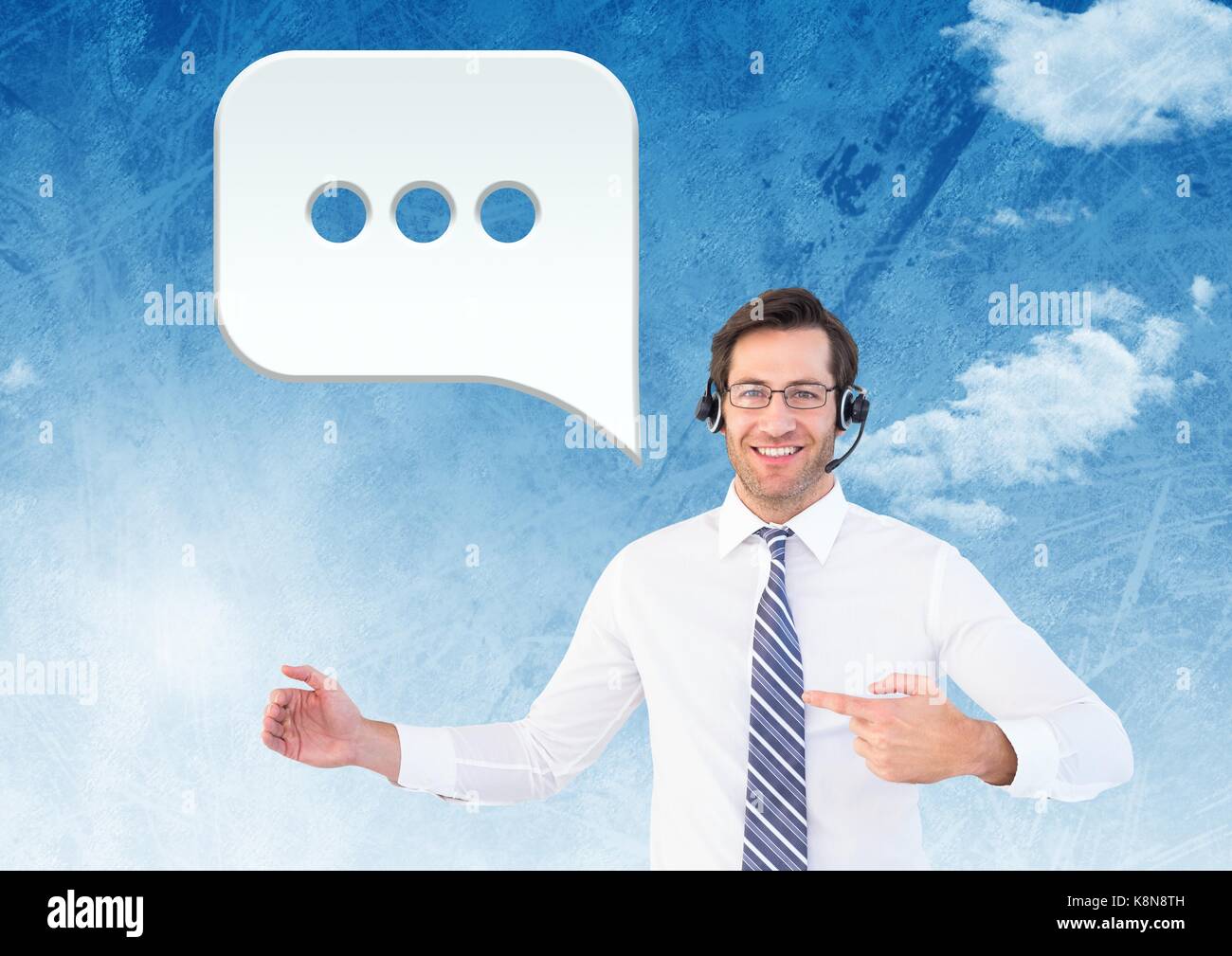 Digital composite of Customer care service man with chat bubble Stock ...