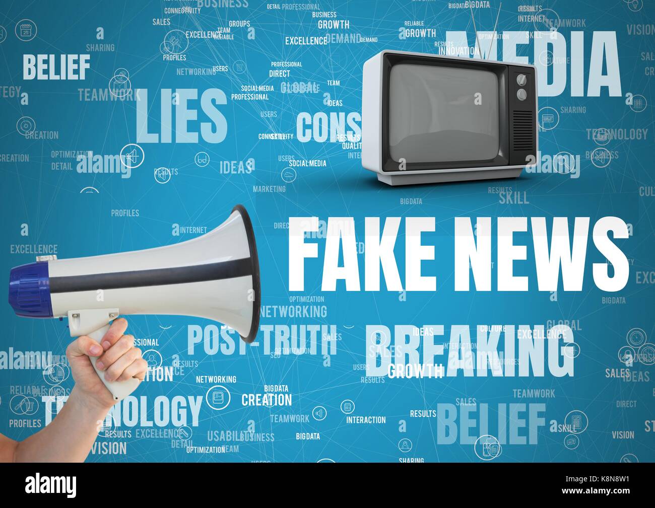 Digital composite of Fake news text with television and megaphone Stock ...