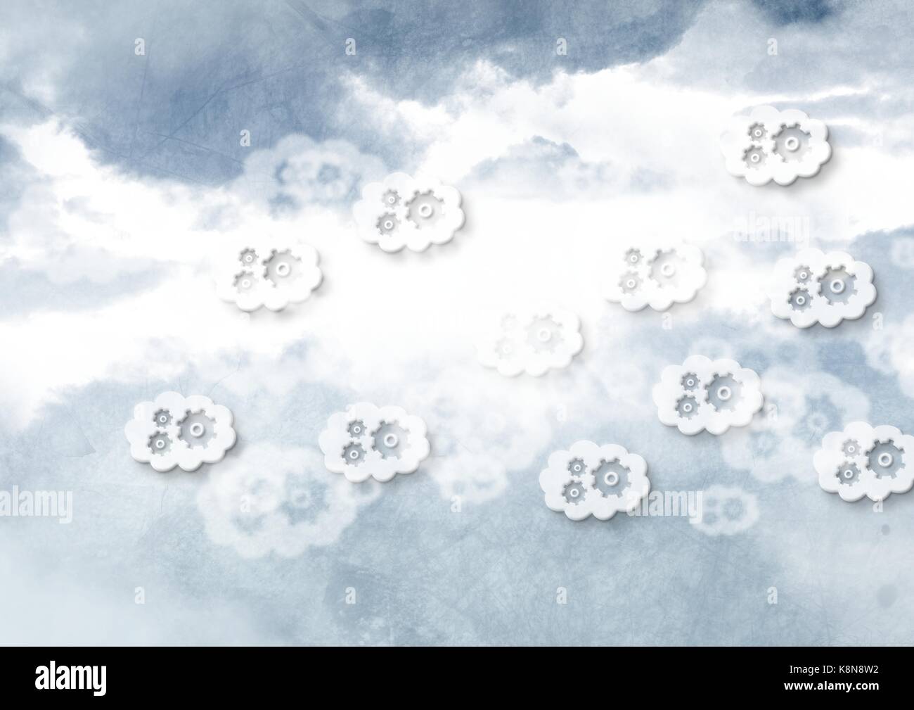 Digital composite of Sky clouds with graphics of cogs Stock Photo - Alamy