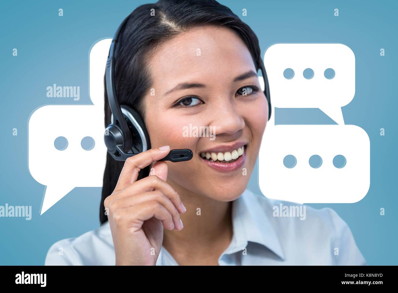 Digital composite of Happy customer care assistant woman against ...