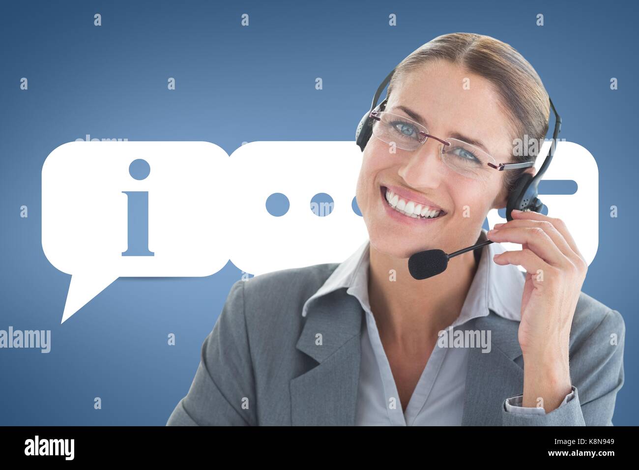 Digital composite of Happy customer care assistant woman against ...