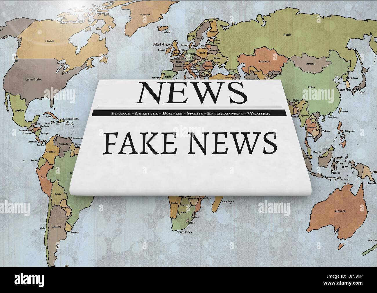 Digital composite of Fake news text on newspaper over world map Stock ...