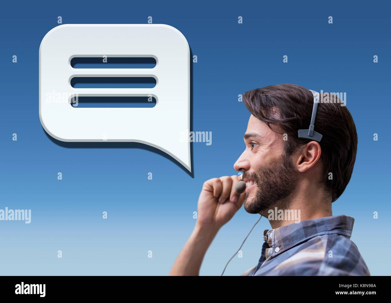 Digital composite of Customer care service man with chat bubble Stock ...