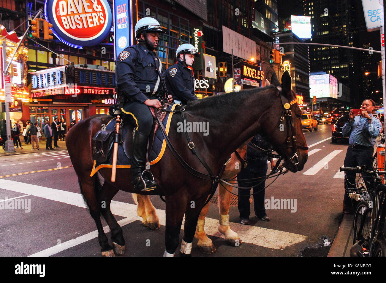 New York, USA - 29 September, 2016: NYPD police officers on horse back ...
