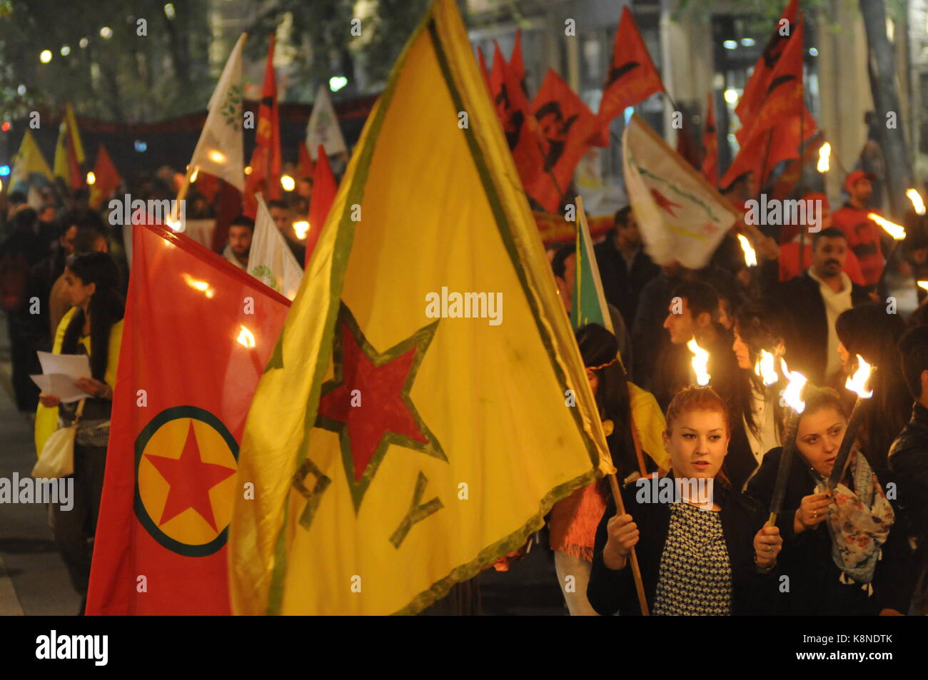 Kurds march to protest President Erdogan policy, Lyon, France Stock ...