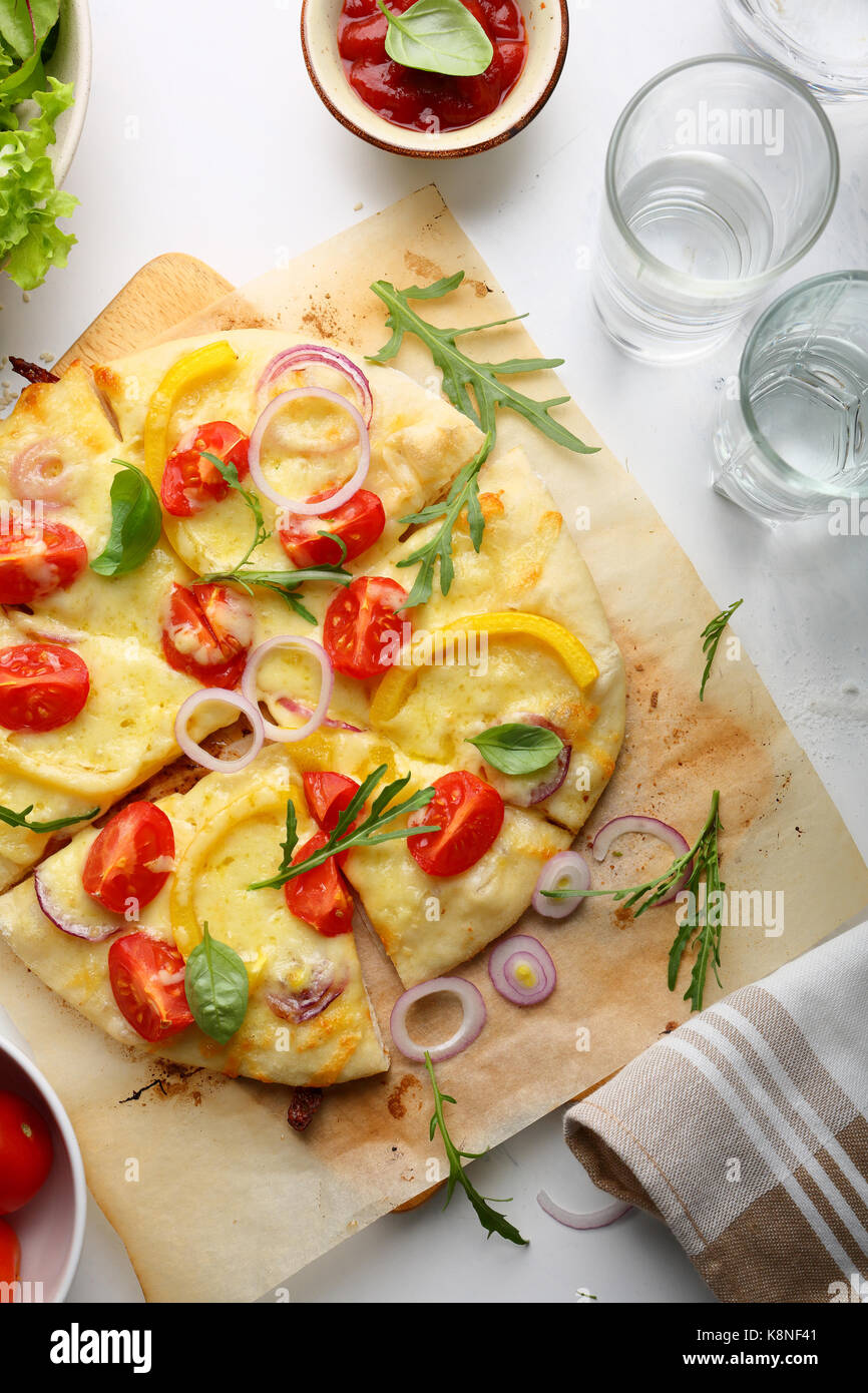 Vegetables pizza, food top view Stock Photo - Alamy