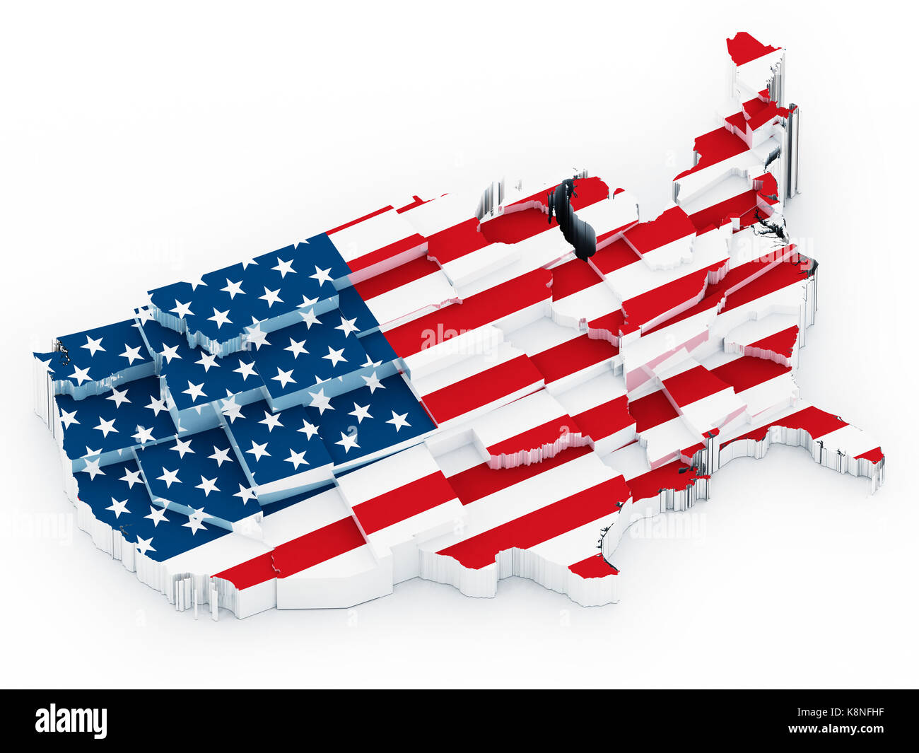 USA map covered with American flag. 3D illustration Stock Photo - Alamy