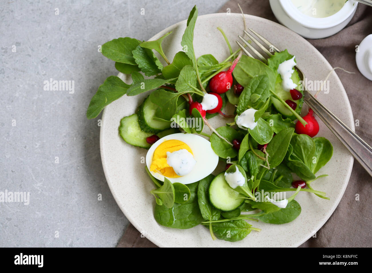 Salad with organic radish food top view Stock Photo - Alamy