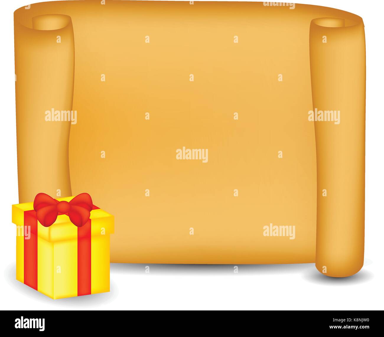 Christmas paper scroll card with present, gift, box. Vector ...