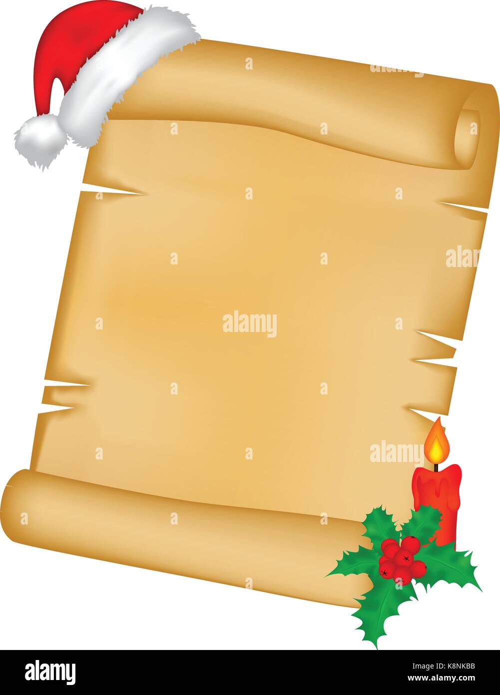 Christmas paper scroll card with santa cap,hat and holly berry. vector ...