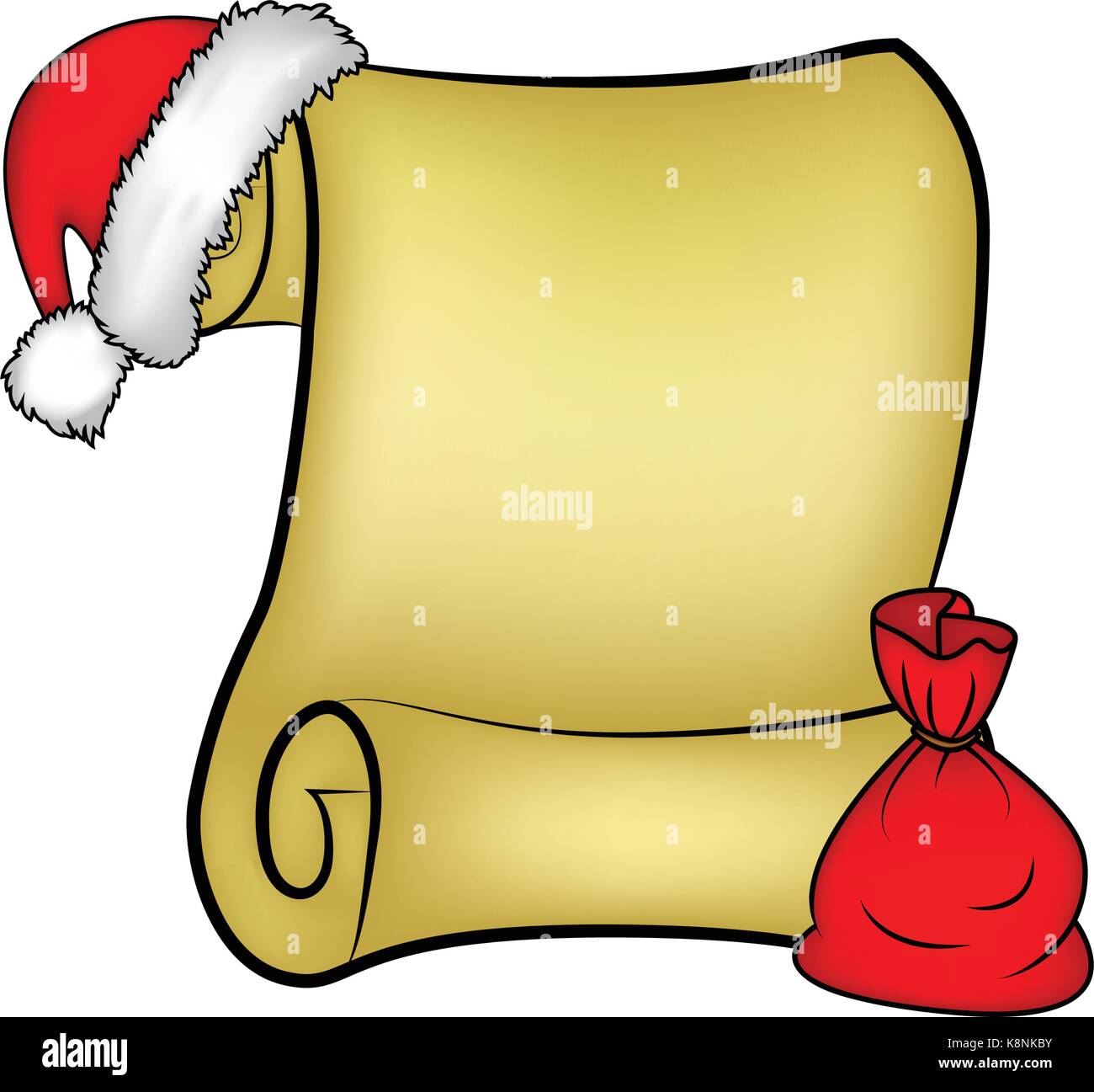 Christmas paper scroll card with santa cap,hat and santa bag. vector ...