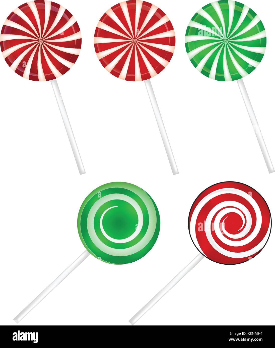 Christmas striped Lollipop set. Spiral sweet candy with stripes. Vector ...