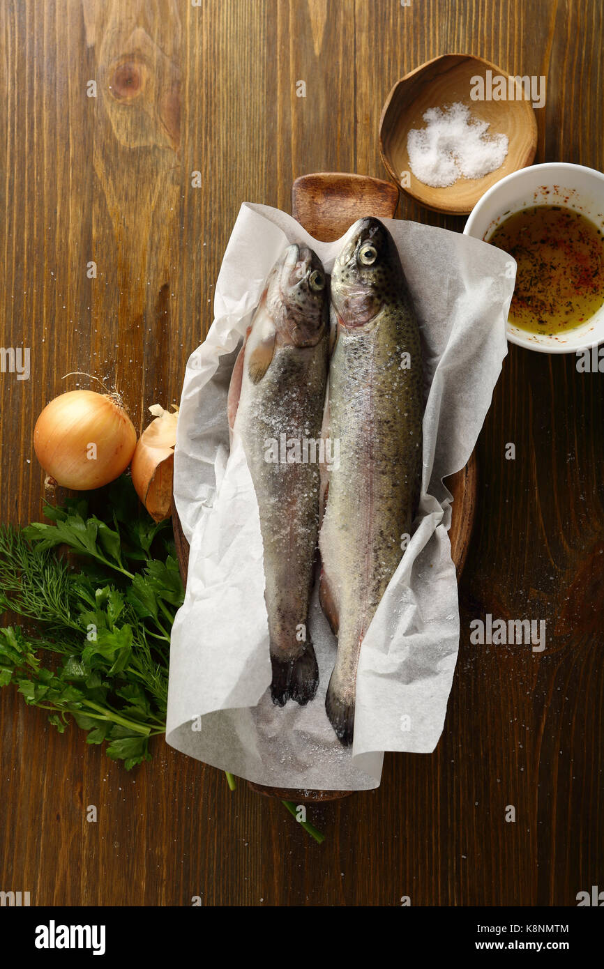 Two fishes for cooking, food above Stock Photo - Alamy