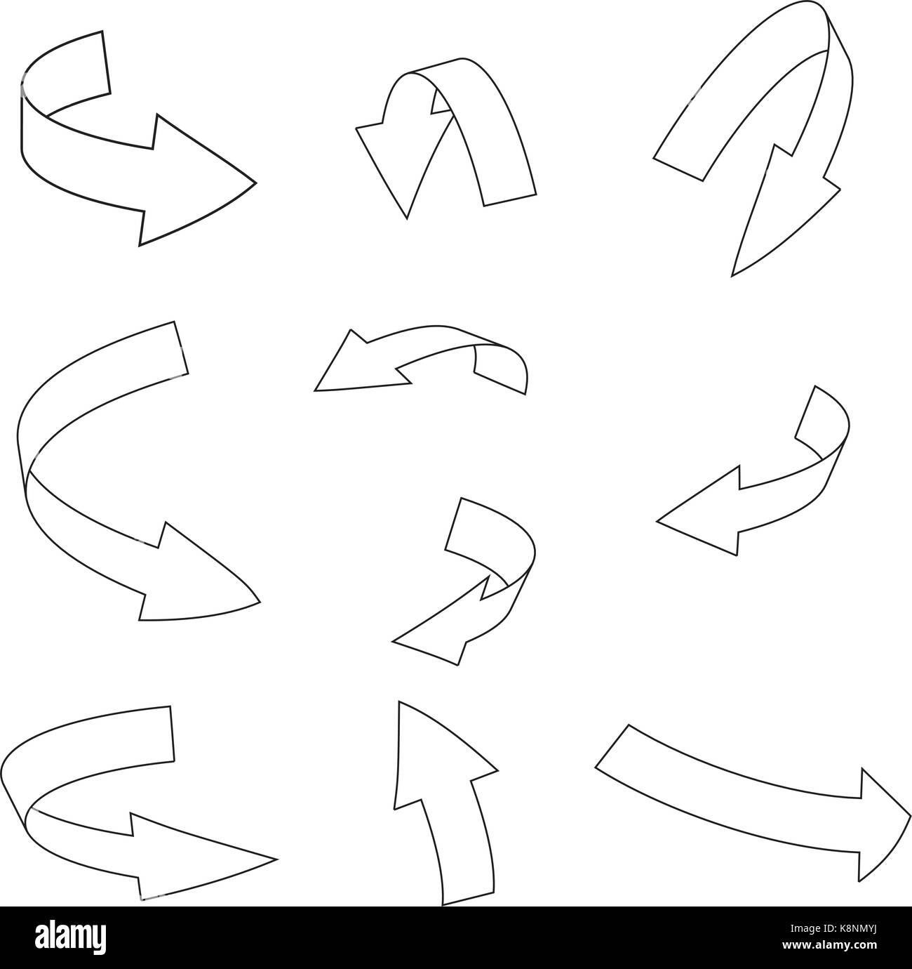 Arrow symbol outline, curved icon business concept set . Vector ...