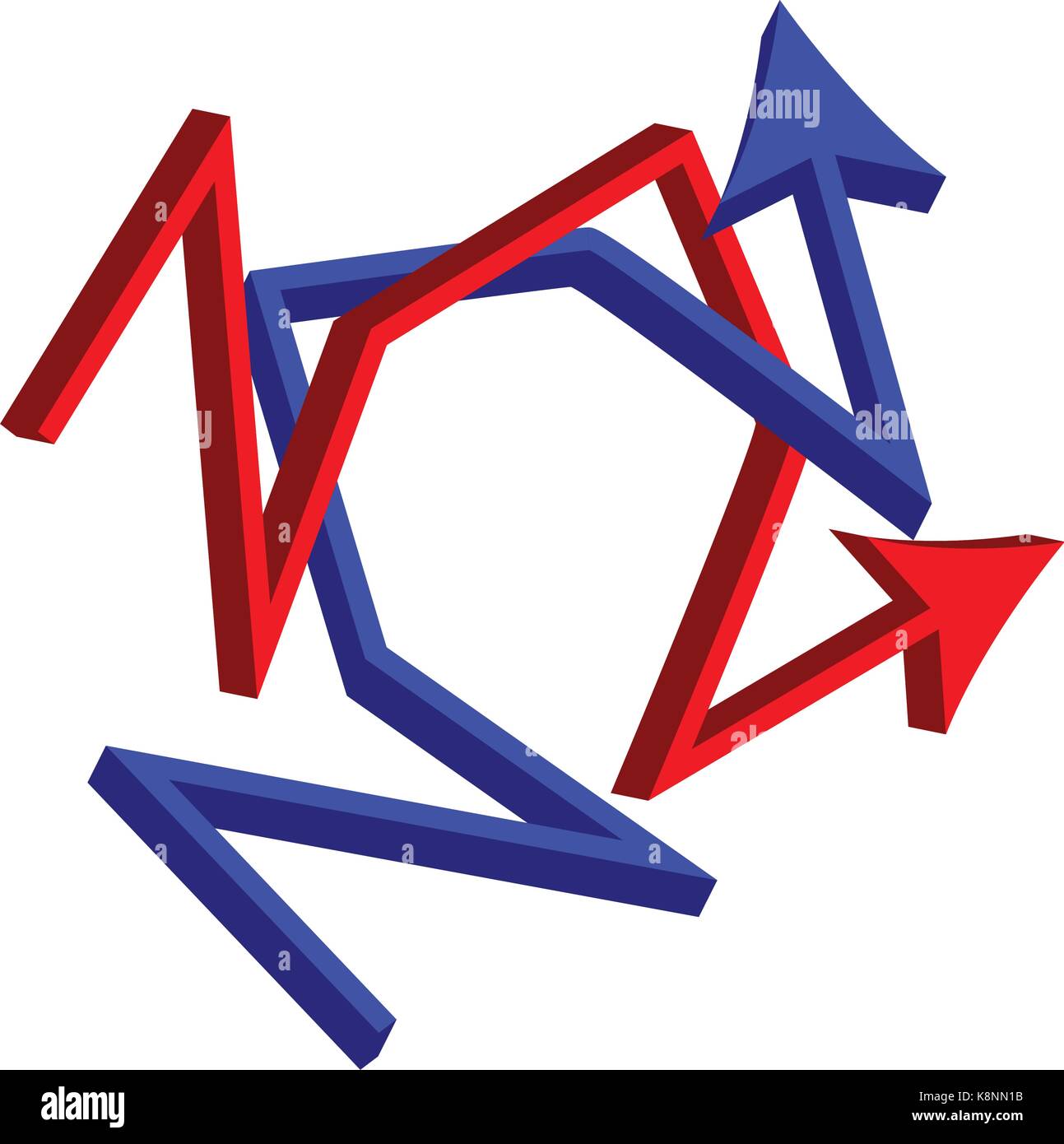 intersecting directional arrows. crossed 3d icon business concept ...