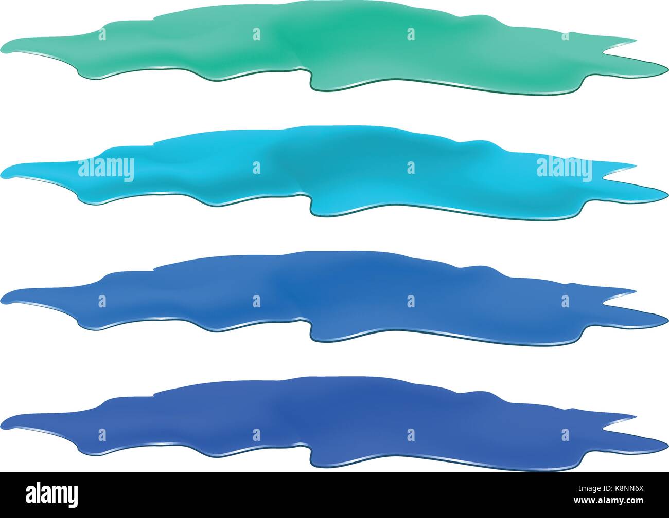 Puddle of water spill set. Blue stain, plash, drop. Vector illustration ...