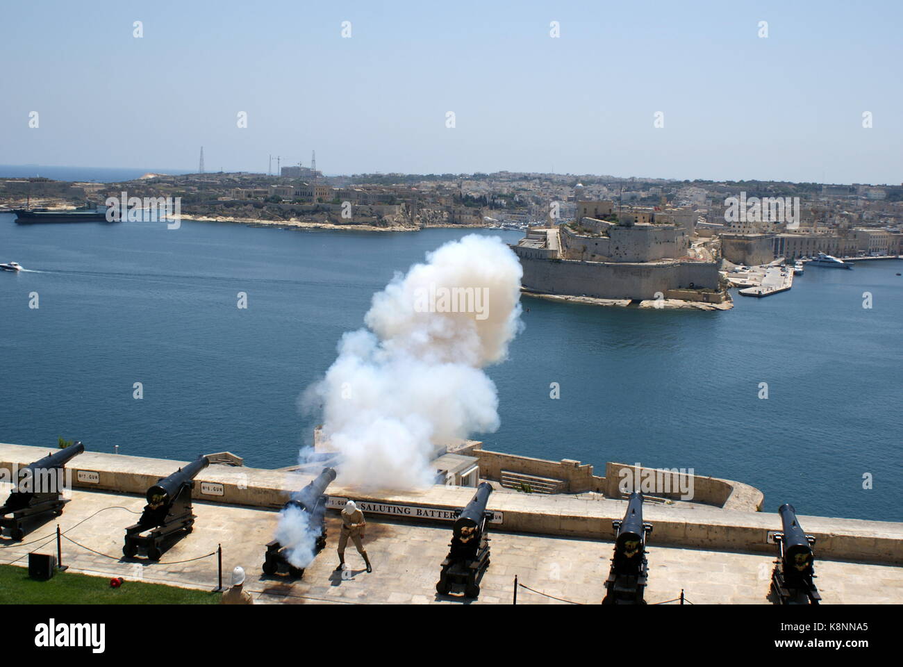 Cannon being fired at noon at the Saluting Battery, Upper Barracca ...