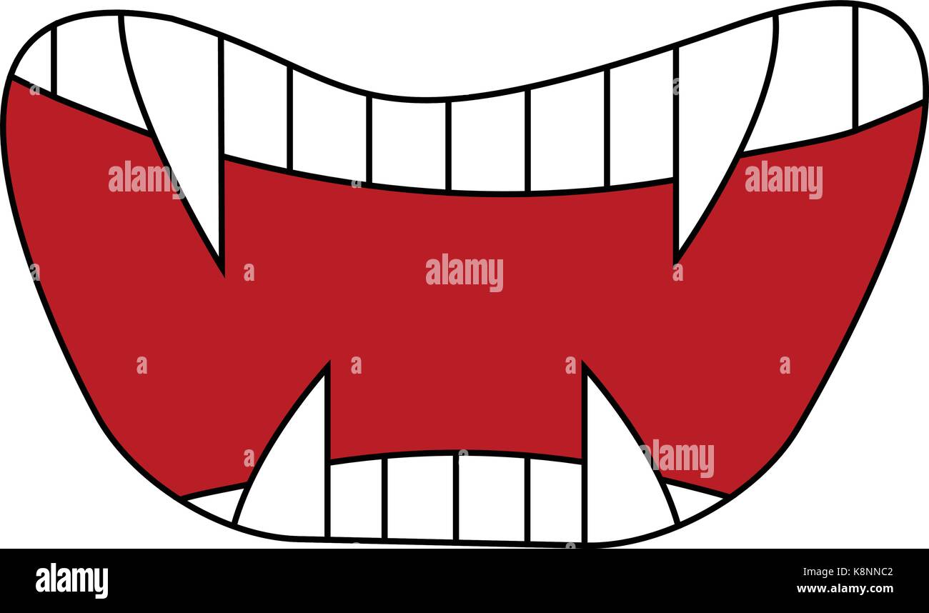Cartoon smile, mouth, lips with teeth. vector illustration isolated on ...