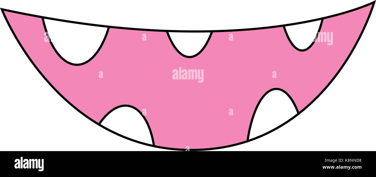 Cartoon smile, mouth, lips with teeth. vector illustration isolated on ...