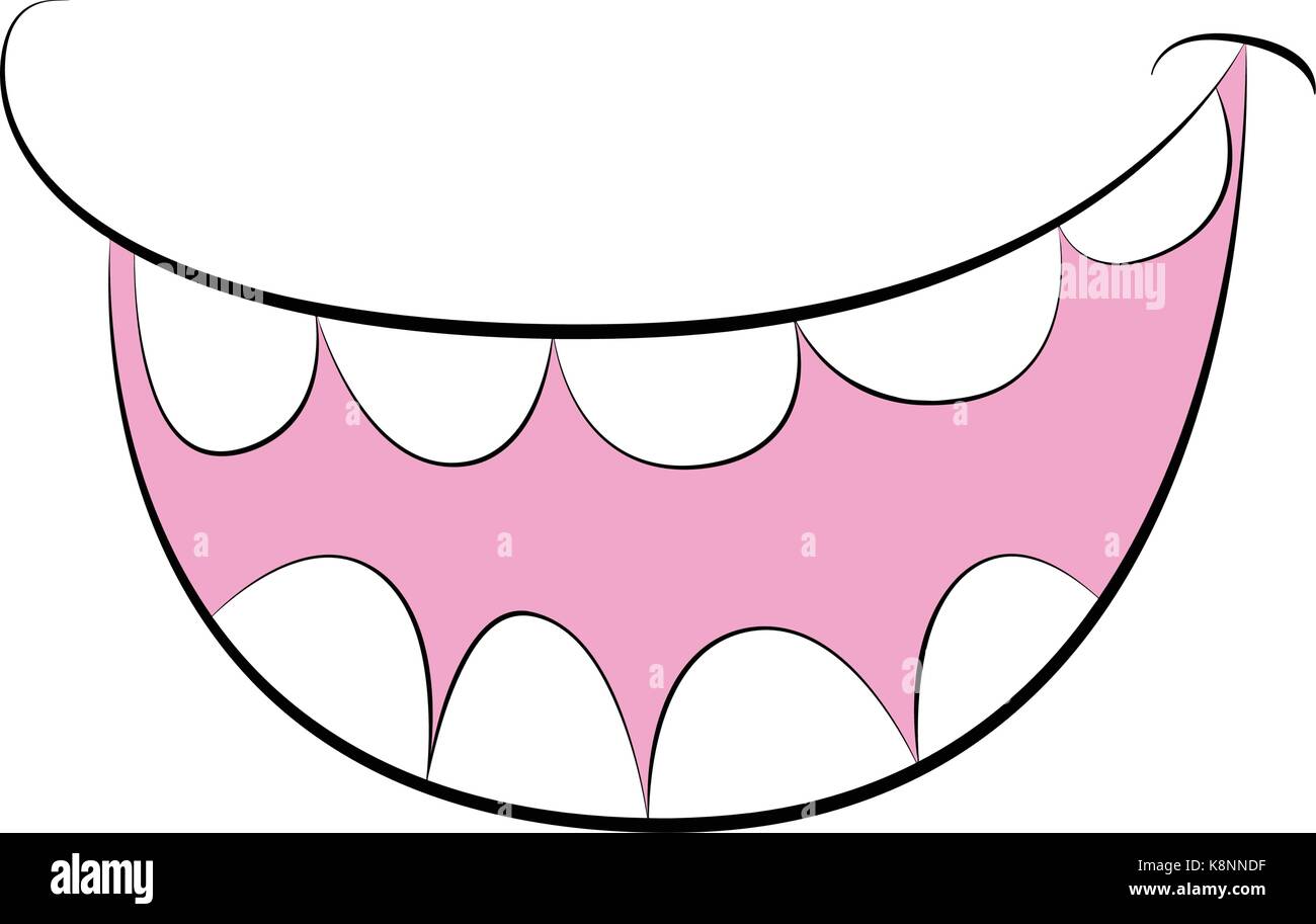 Cartoon smile, mouth, lips with teeth. vector illustration isolated on ...