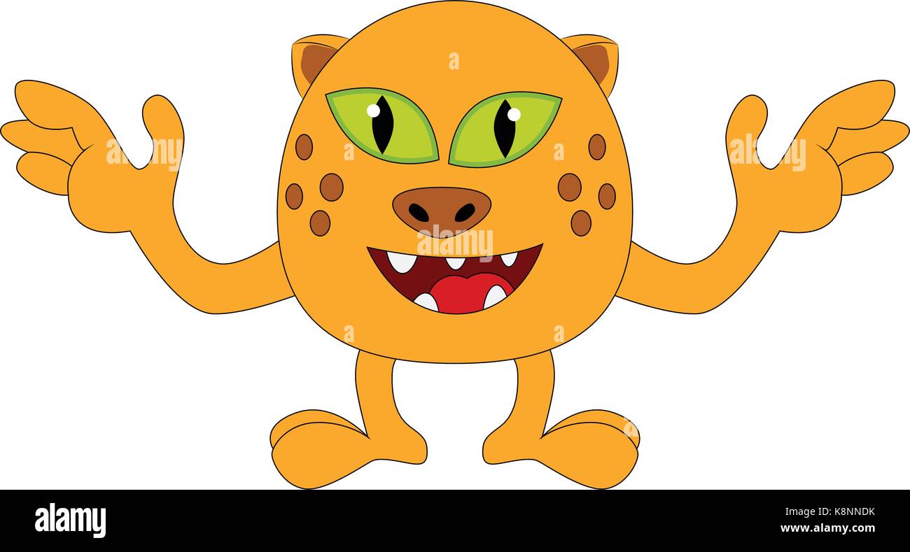 Halloween happy cartoon monster, funny, cute tiger, cat character ...