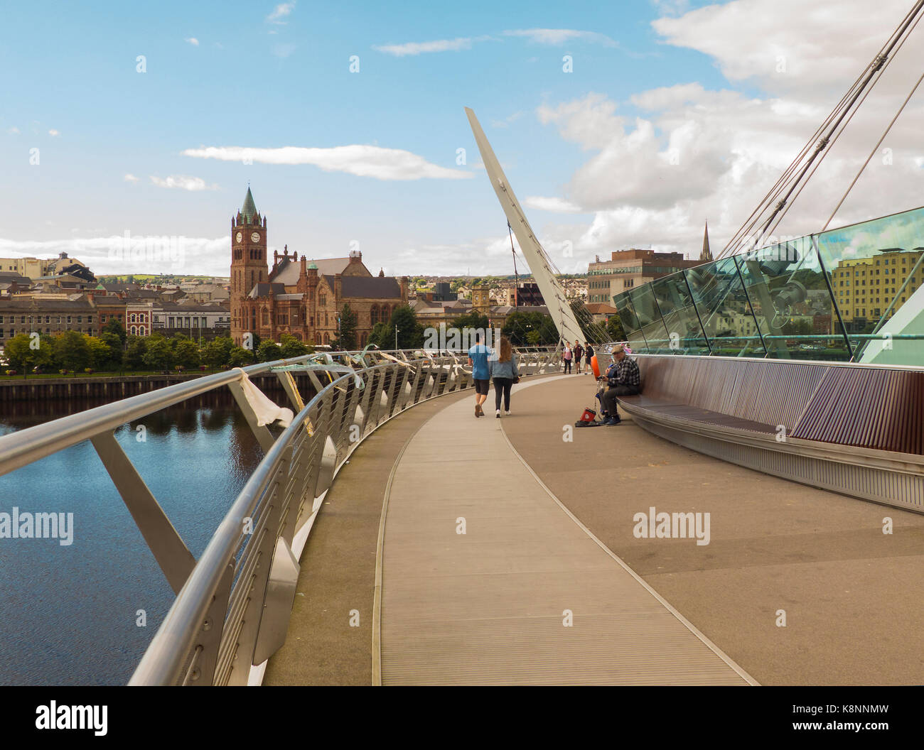 A view across the River Foyle from the iconic Peace Bridge to the ...