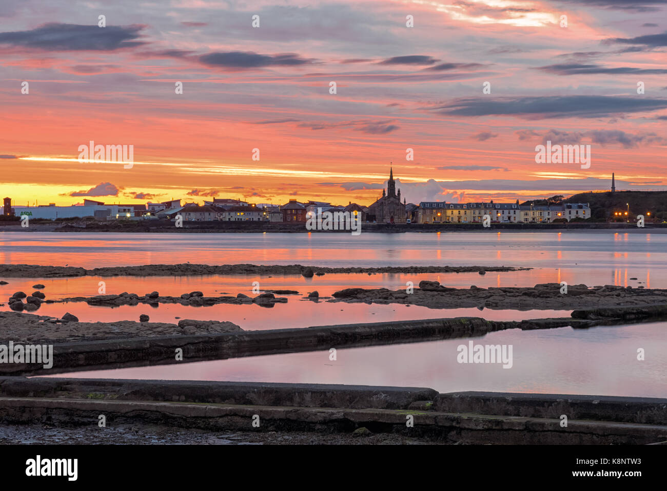 A beautiful sunset over Ardrossan and Arran with the firey sun ...