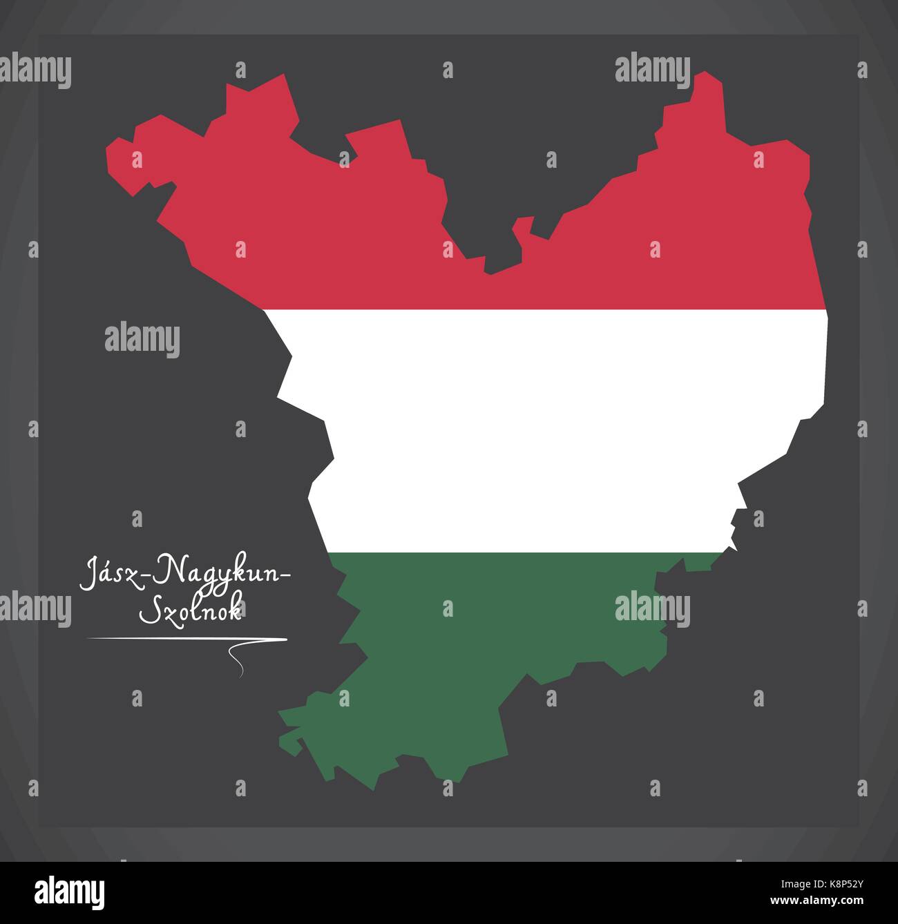 Jasz-Nagykun-Szolnok map of Hungary with Hungarian national flag ...