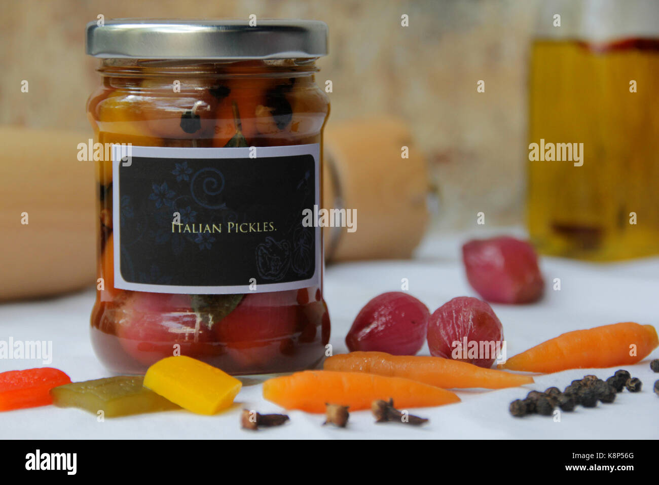 Italian pickles consist of cucumber, carrot, shallot, clove and pepper ...