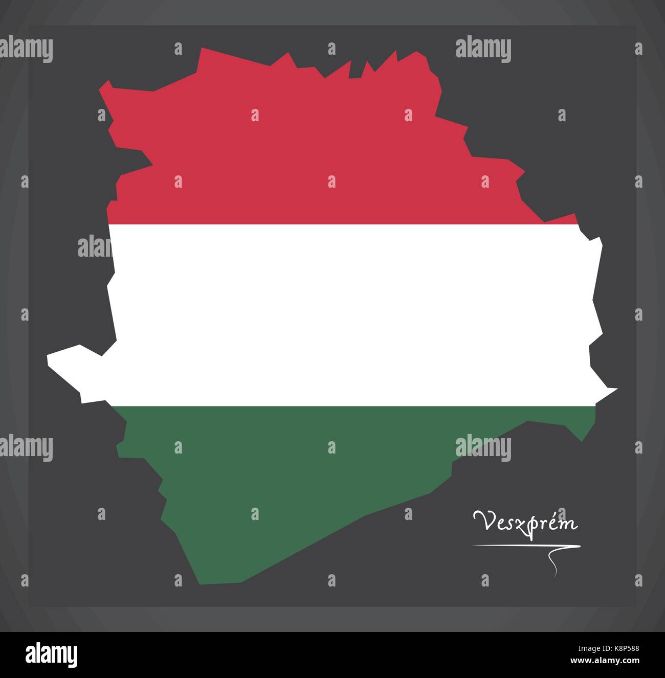 Veszprem map of Hungary with Hungarian national flag illustration Stock ...