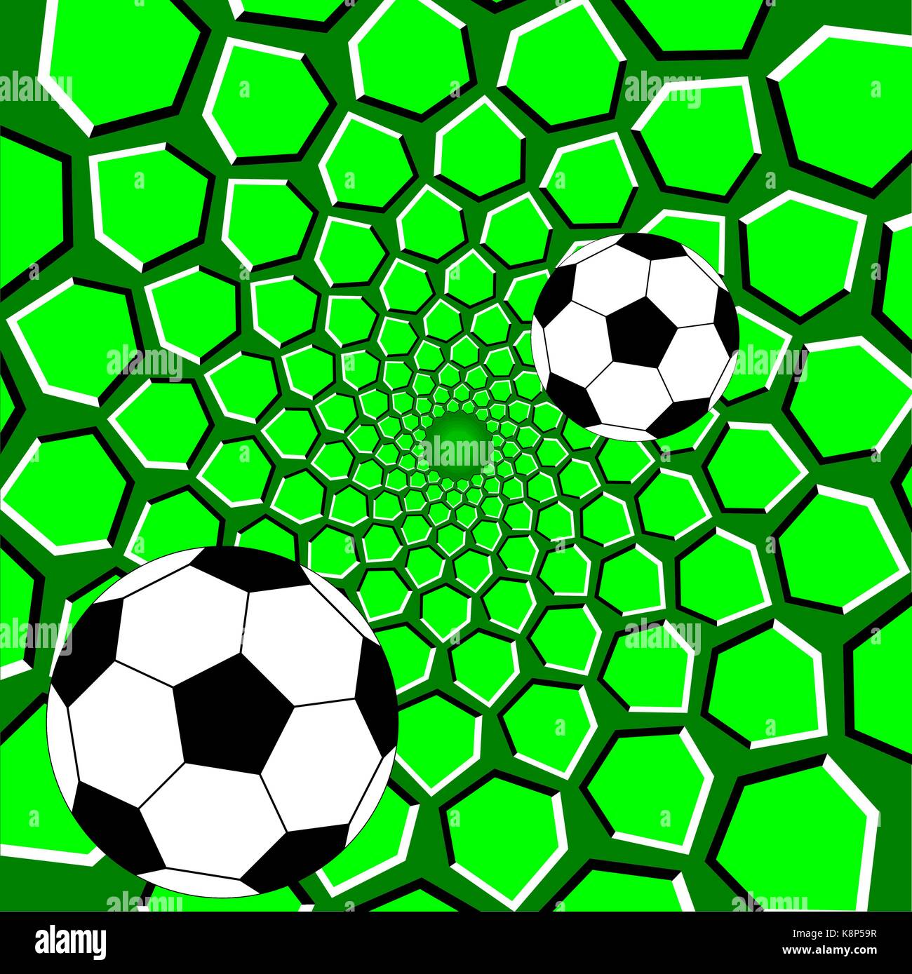 Optical illusion - football in a green hexagonal tunnel Stock Vector ...