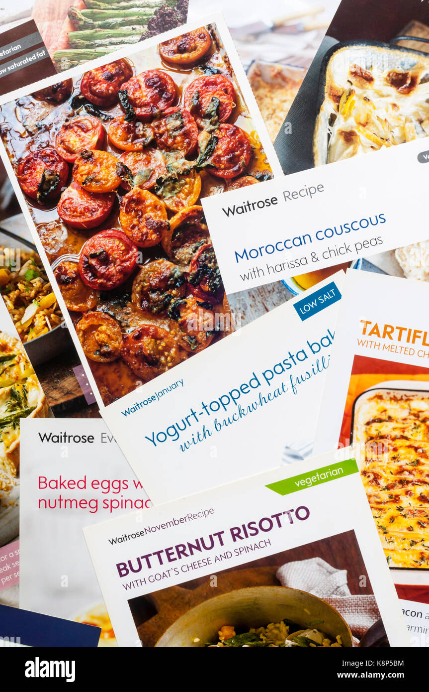 A selection of recipe cards given away free by supermarkets Stock Photo ...