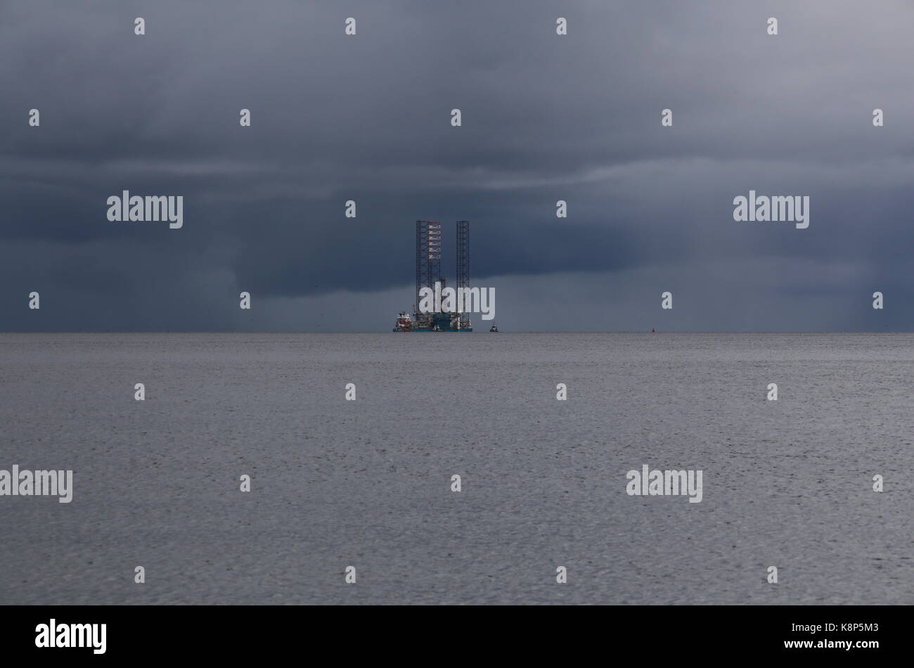 Oil Rig Rowan Stravanger under tow viewed from coast of Angus, Scotland ...