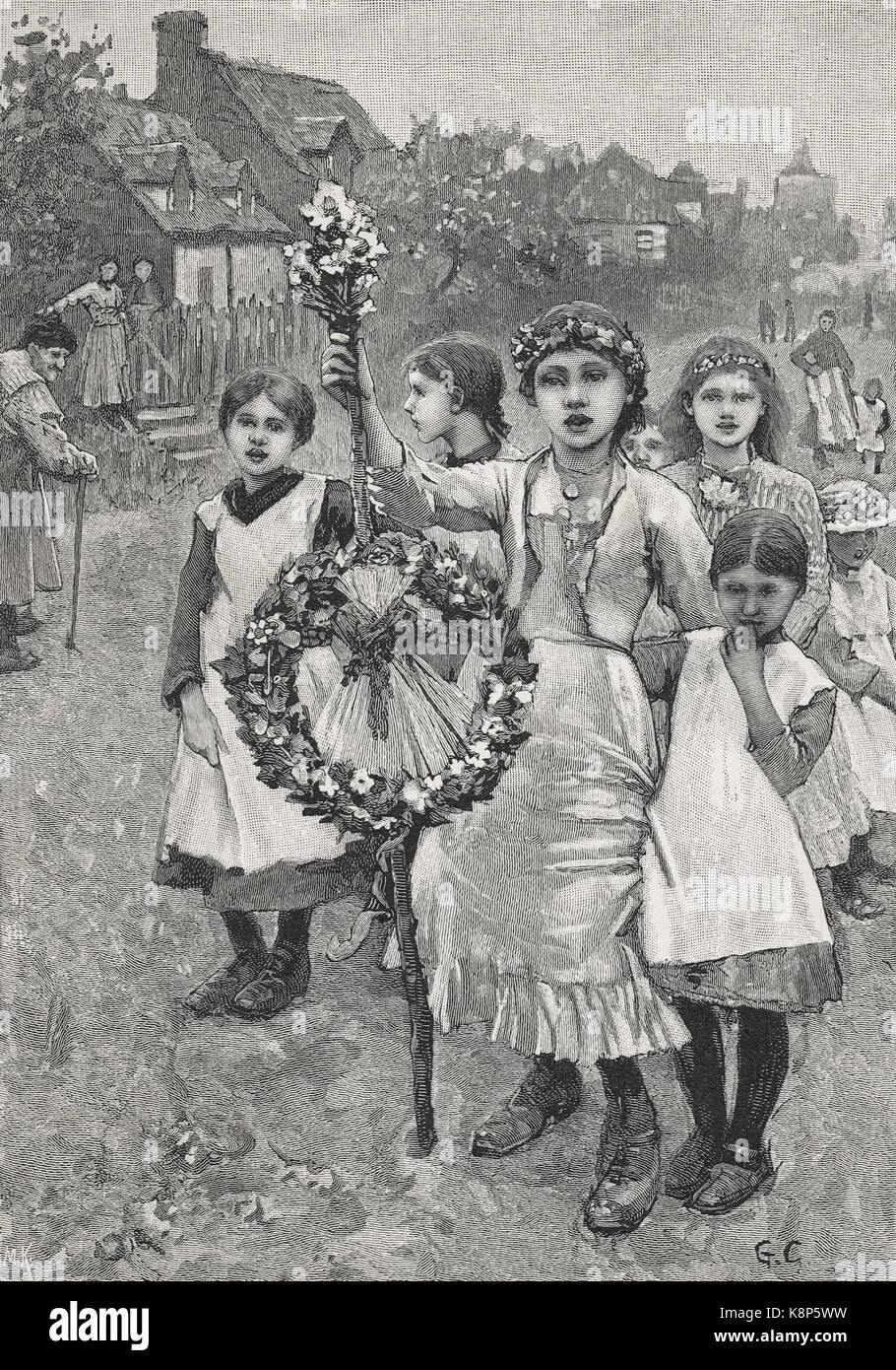 Young girls on a Victorian May day, 1886 Stock Photo - Alamy
