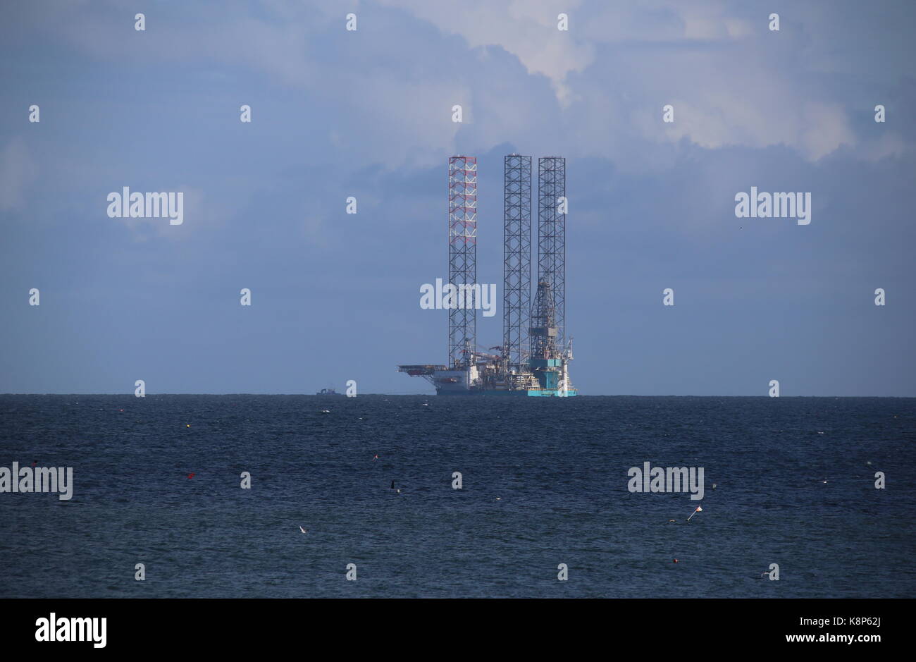 Oil Rig Rowan Stravanger under tow viewed from coast of Angus, Scotland ...