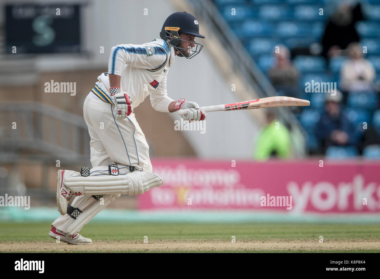Leeds, UK. 20th Sep, 2017. Jack Leaning (Yorkshire CCC) plays a shot ...