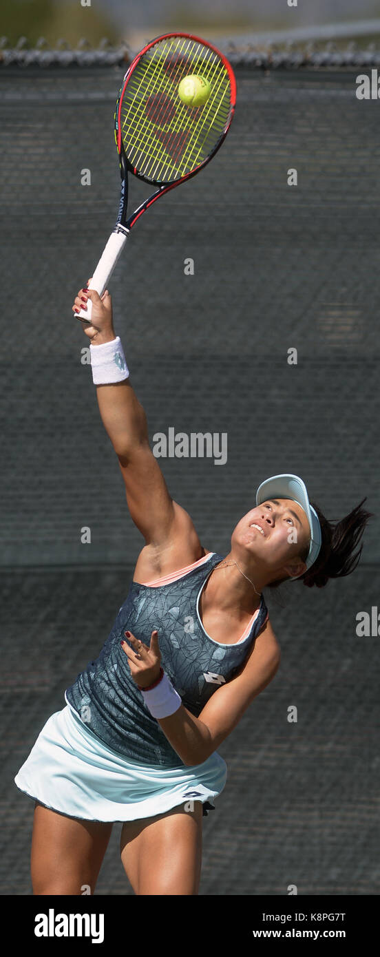 Usa. 20th Sep, 2017. SPORTS -- Carol Zhao of Canada serves to Kayla Day ...