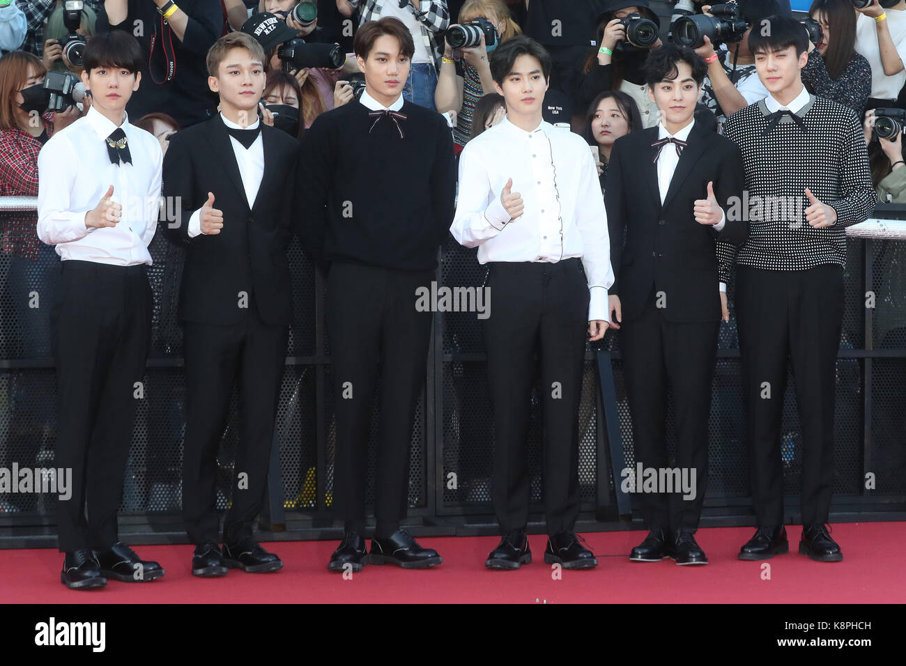 Boy group EXO Members of boy group EXO pose on the red carpet at the ...