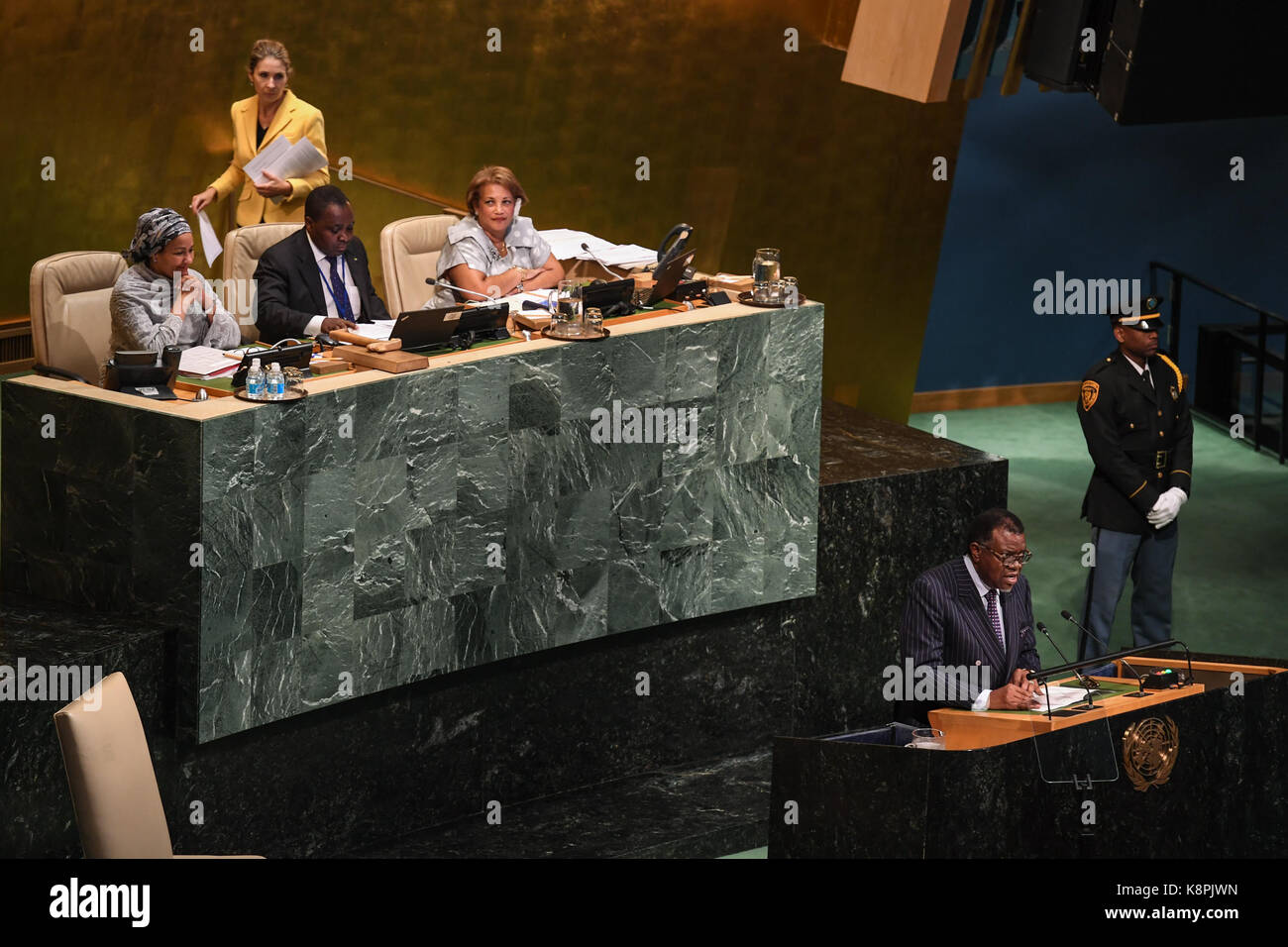 United Nations. 20th Sep, 2017. Namibian President Hage Geingob (Front ...