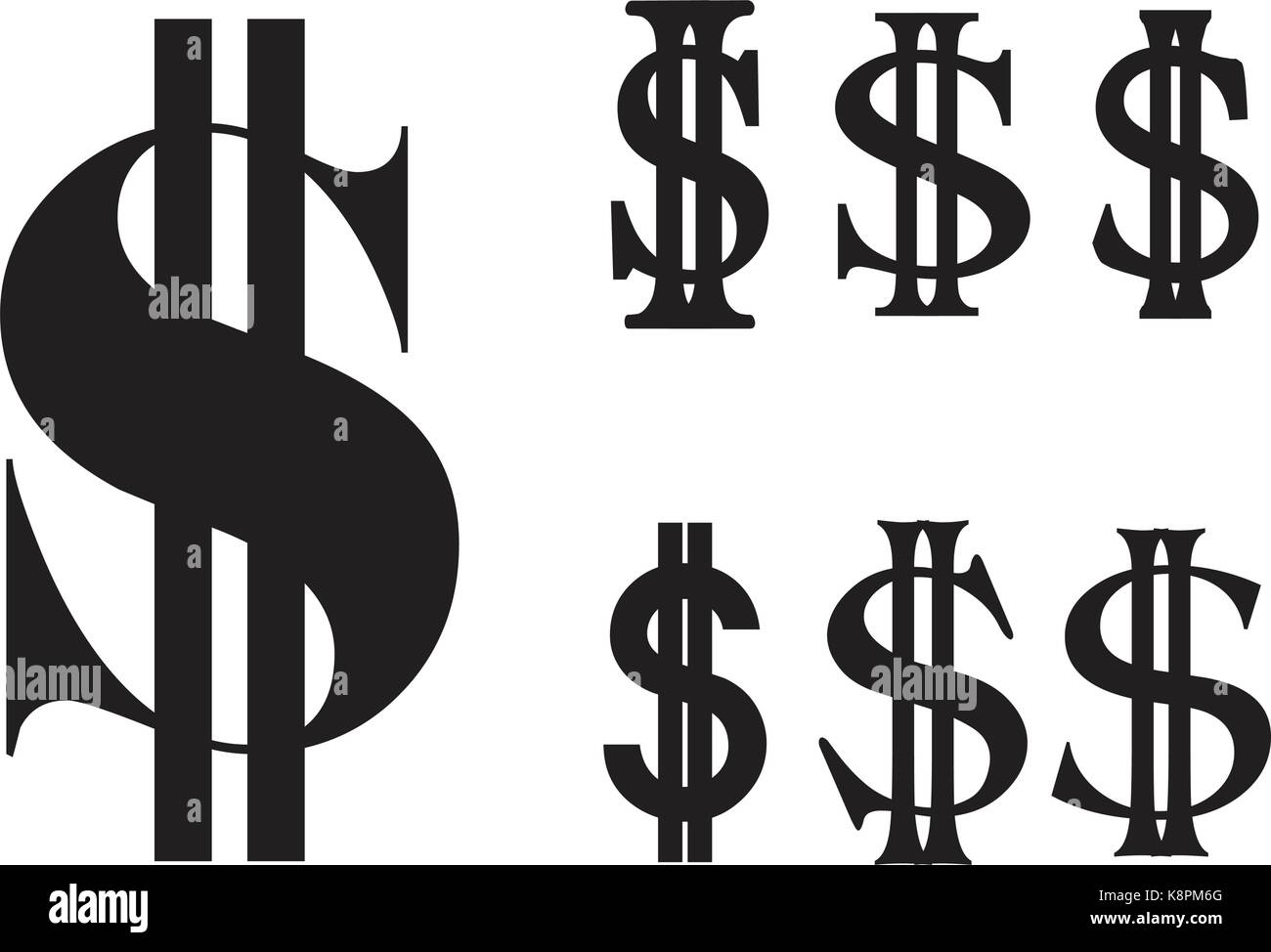 Set of flat simple us dollar sign set. silhouette vector illustration ...