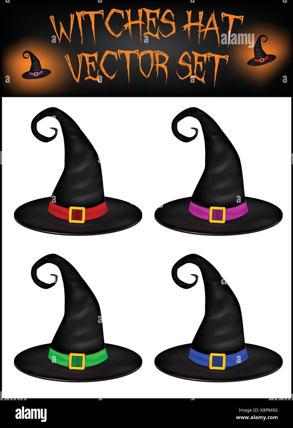 Vector set of Halloween realistic witches hat. Illustration isolated on ...