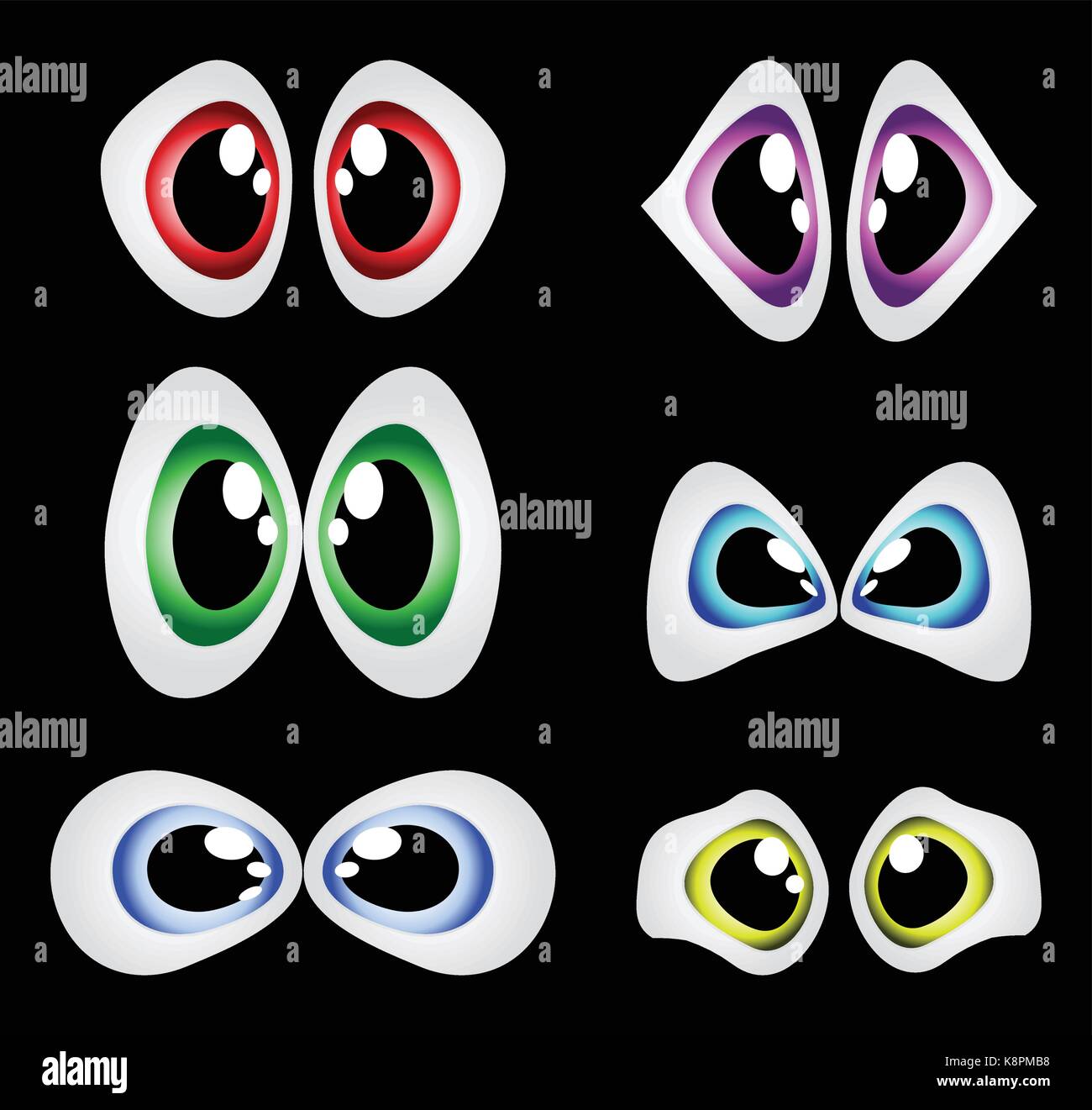 Vector cartoon eyes set isolated on black background Stock Vector Image ...