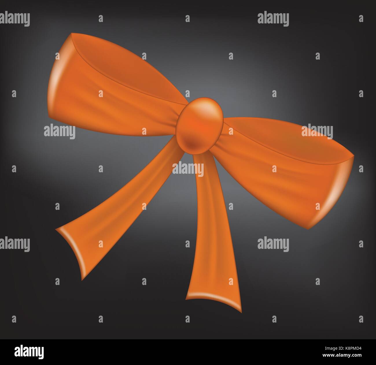Orange realistic ribbon bow on dark background. Vector illustration ...