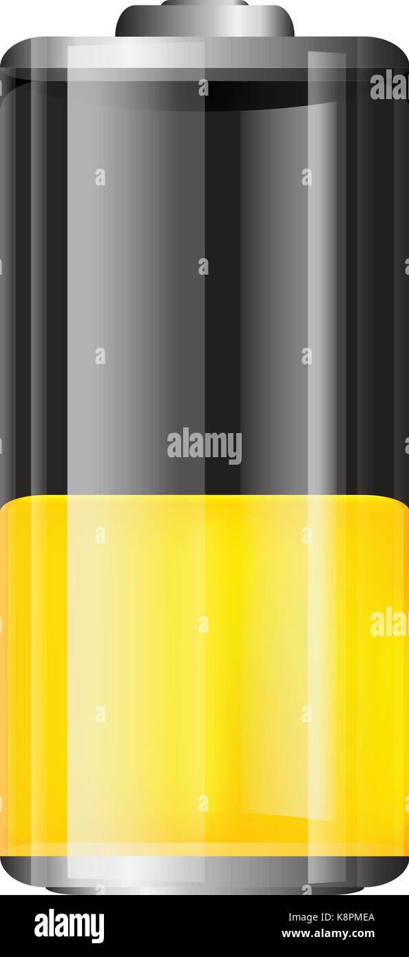 Vector transparent battery illustration. Half charged yellow battery ...
