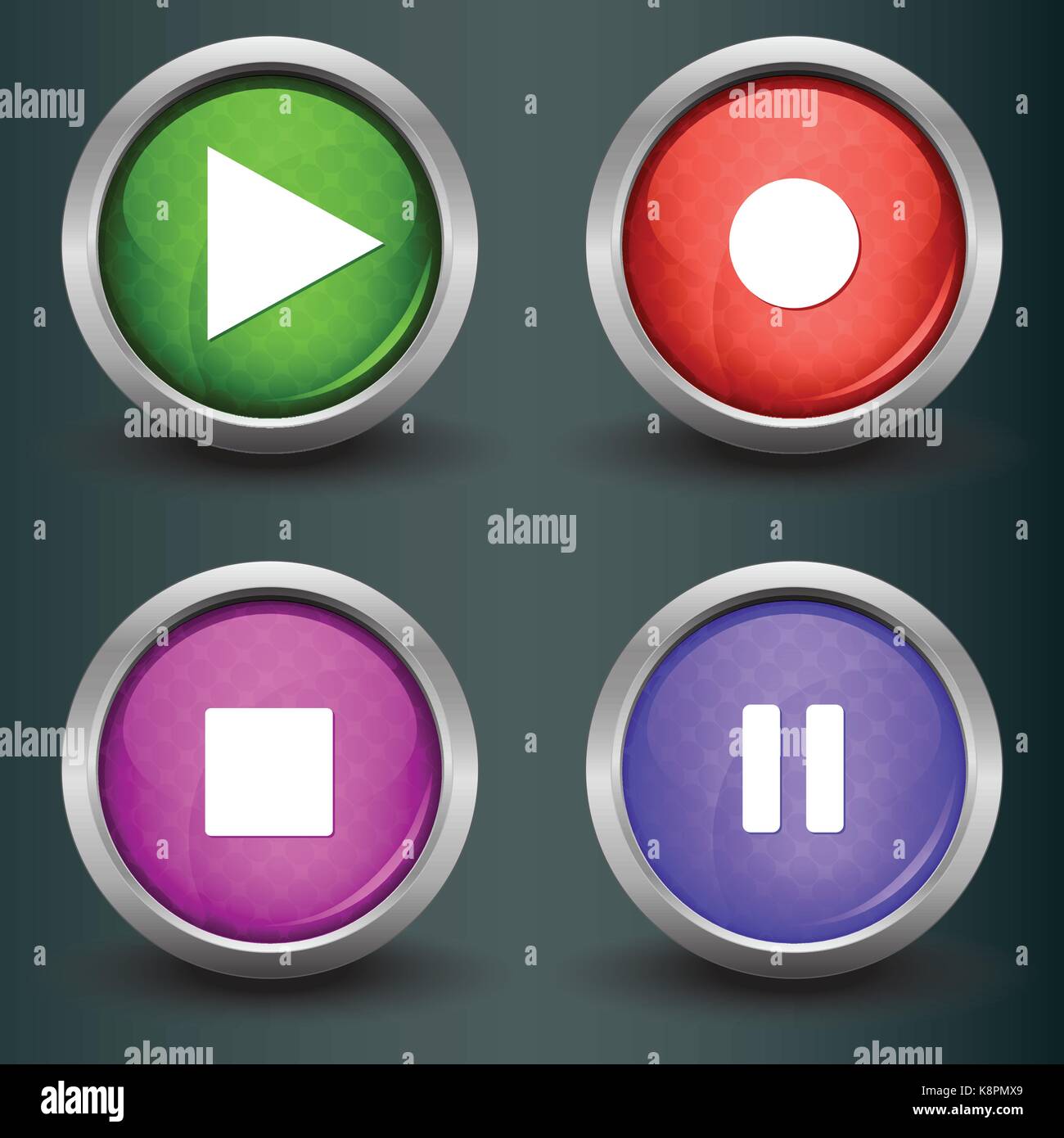 Set of isolated glossy vector web buttons. Beautiful internet buttons. Play, pause, start ...