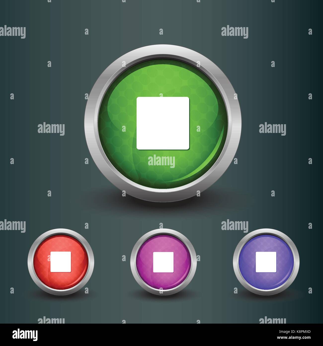 Set of isolated stop glossy vector web buttons. Beautiful internet ...