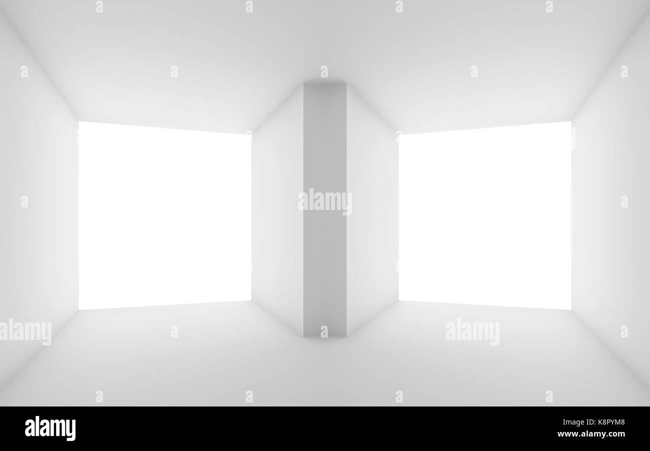 Stereo vision concept. Abstract white contemporary interior, empty room ...