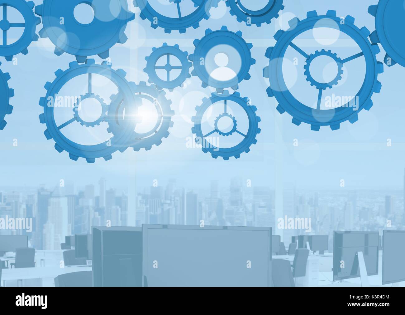 Digital composite of cog gears with blue background Stock Photo - Alamy